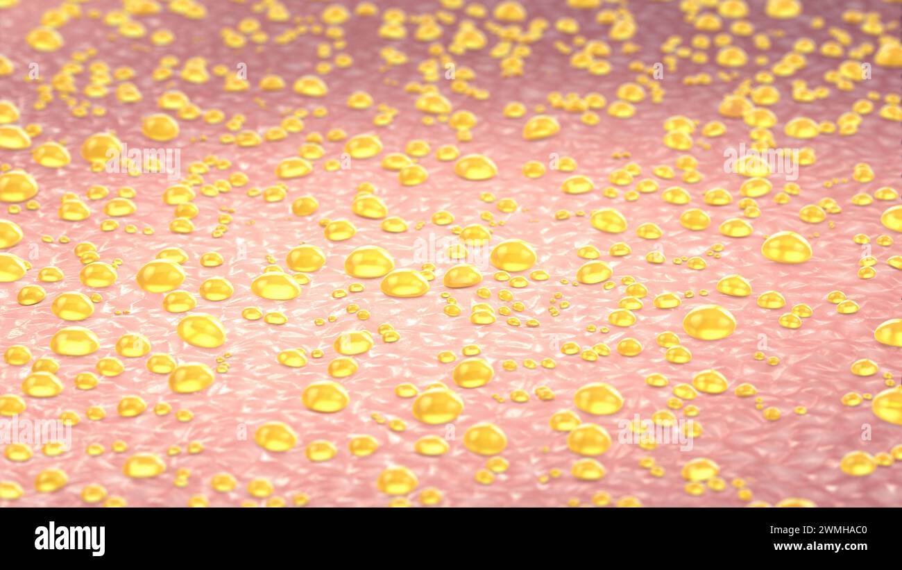 Anti-aging skin care and repair. Shower gel droplets on human skin ...