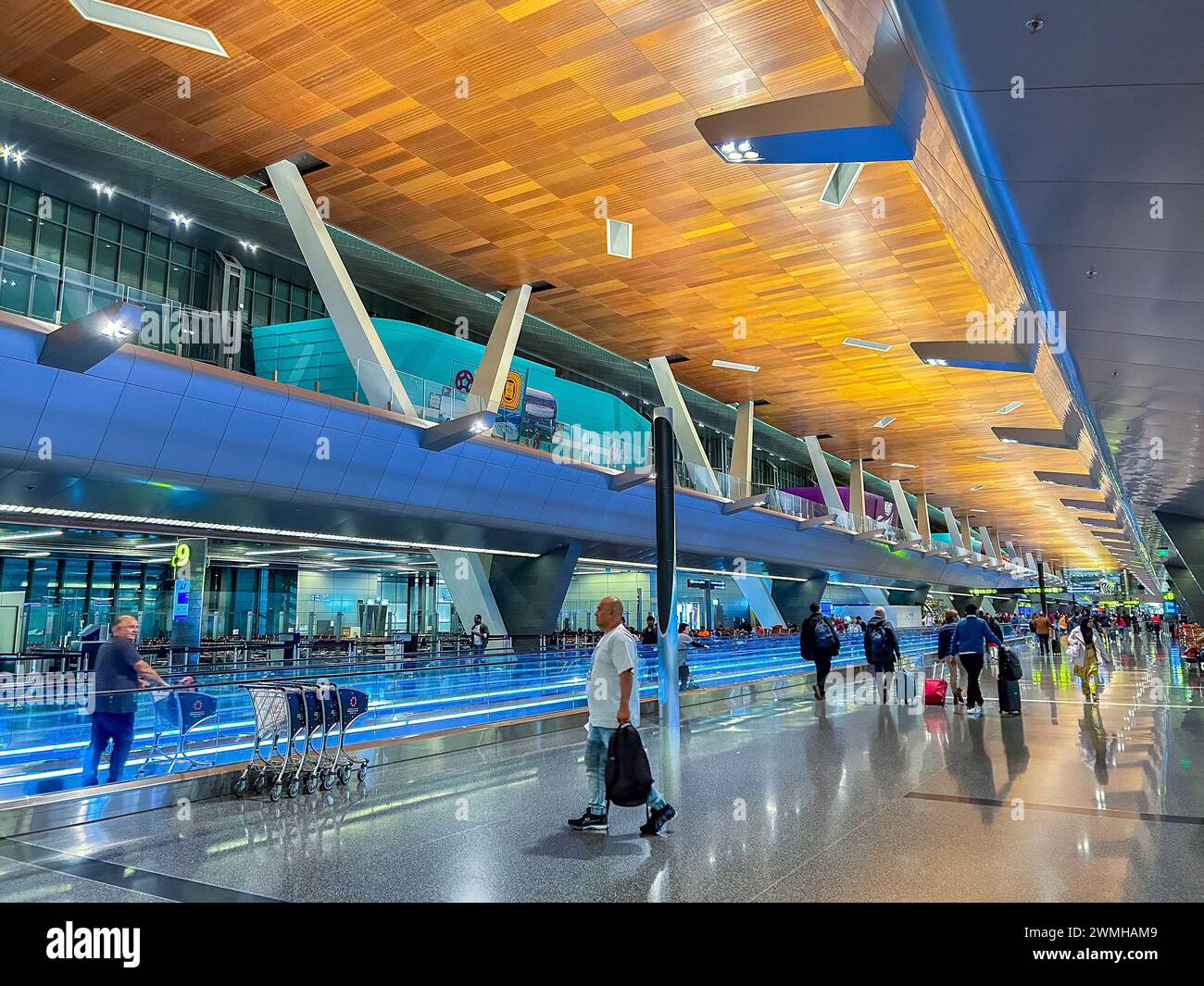 Doha, Qatar, Wide Angle View, Crowd People, Passengers, Tourists ...