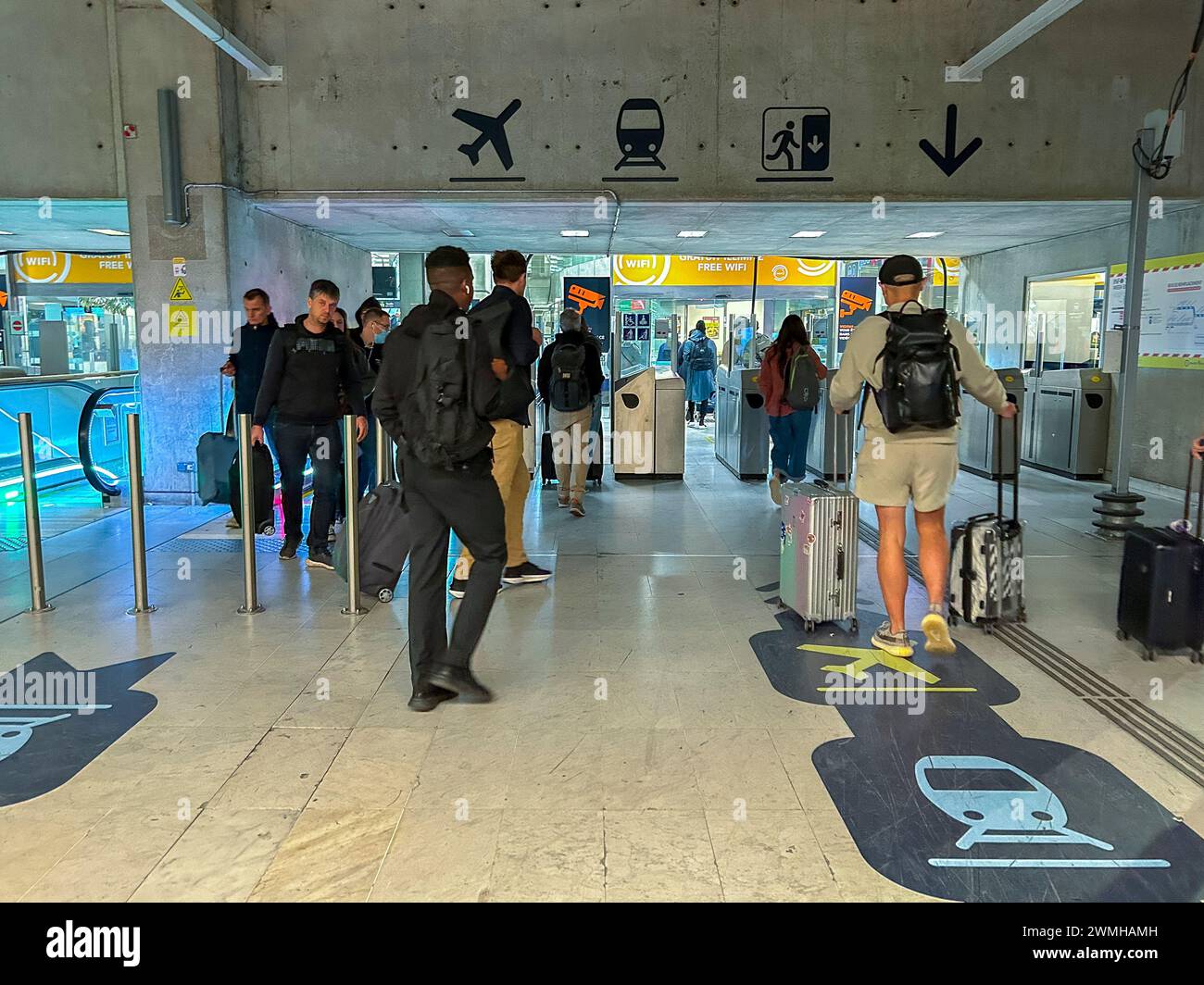 Roissy, France, Crowd People Walking Away from Behind, from RER Subway ...
