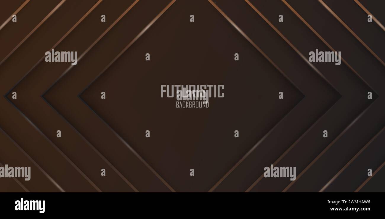 Futuristic dark brown abstract background with gold lines and shadow, geometric shape overlap ...