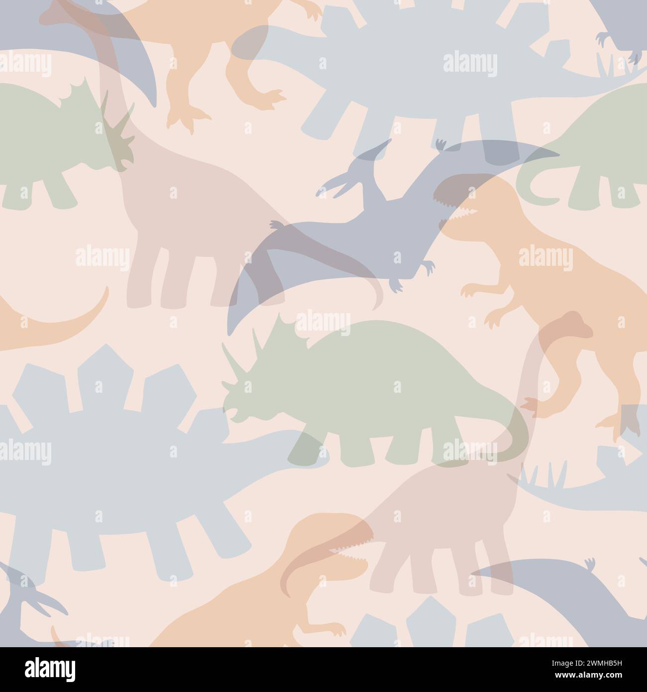 Overlapping Dinosaurs Seamless Vector Pattern, Line art Dinosaurs Kids ...