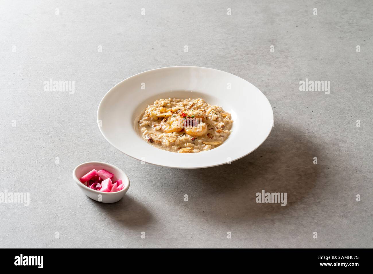 Korean food dish Shrimp Alio Olio Egg bacon cream pasta Egg bacon cream ...
