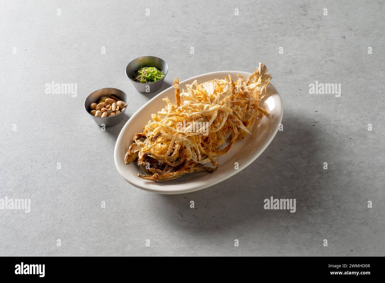 Korean food dish Grilled dried pollack Shrimp curry cream risotto ...