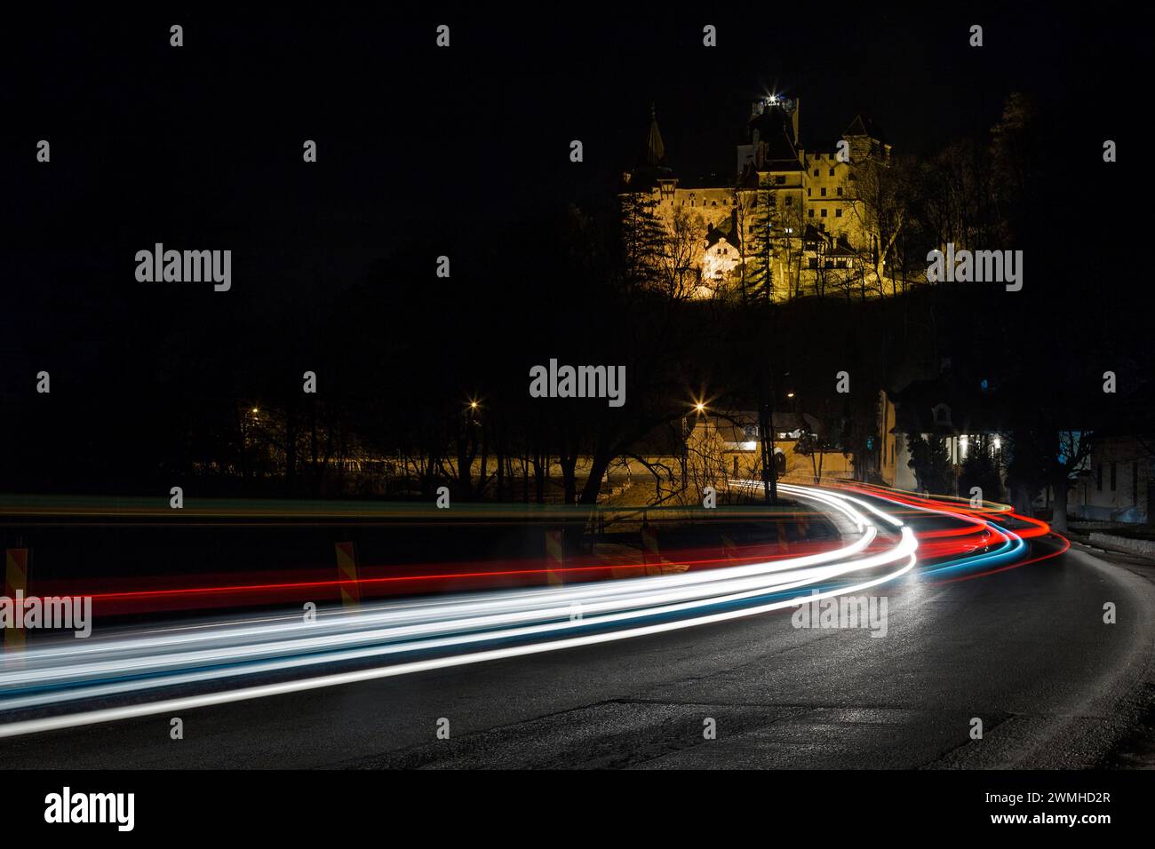 Dracula's medieval castle at night, Bran ,Transylvania. Romania. Europe ...