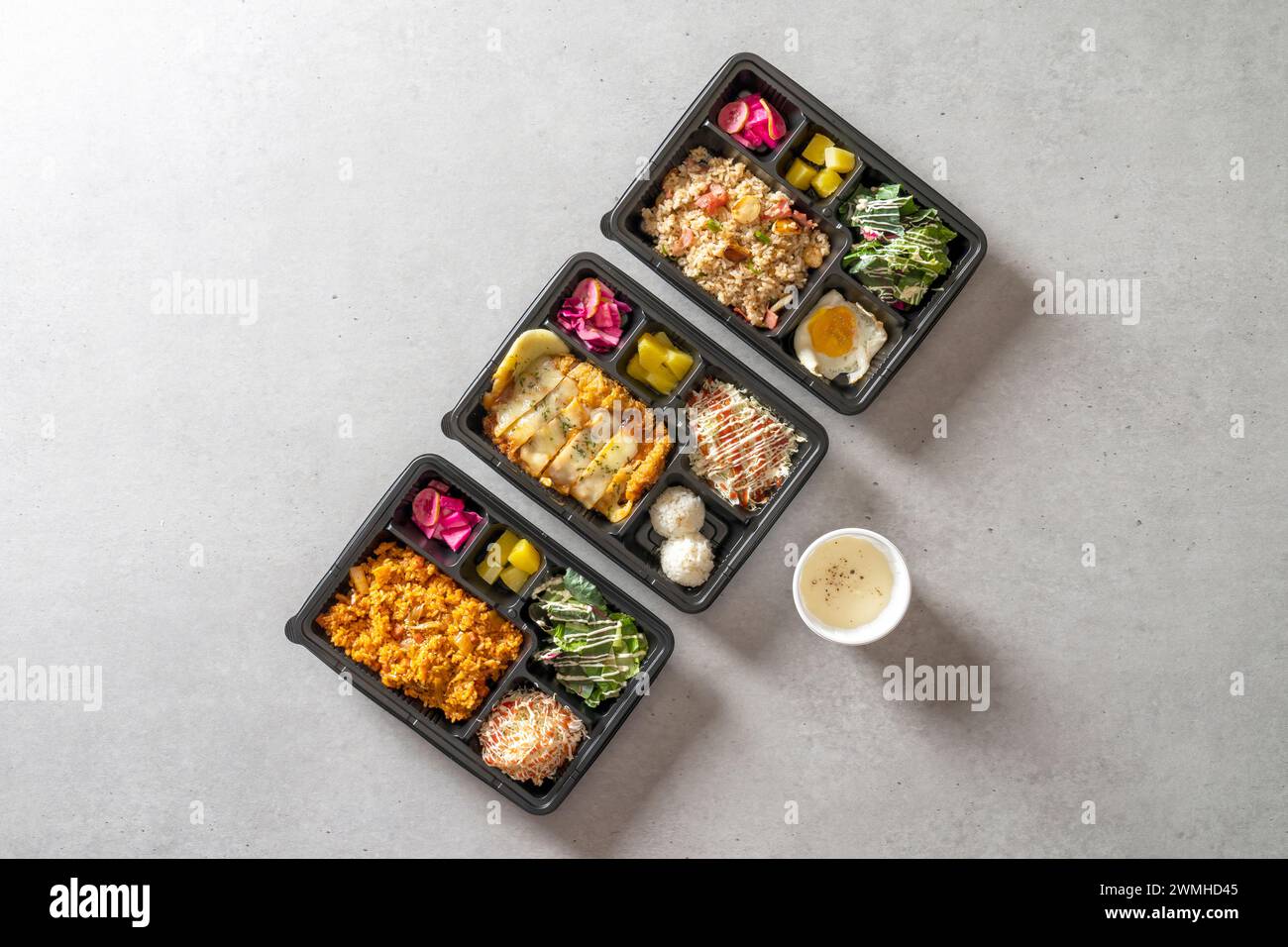 Korean food dish Omurice Lunch box kimchi fried rice Sori Garlic Bacon ...