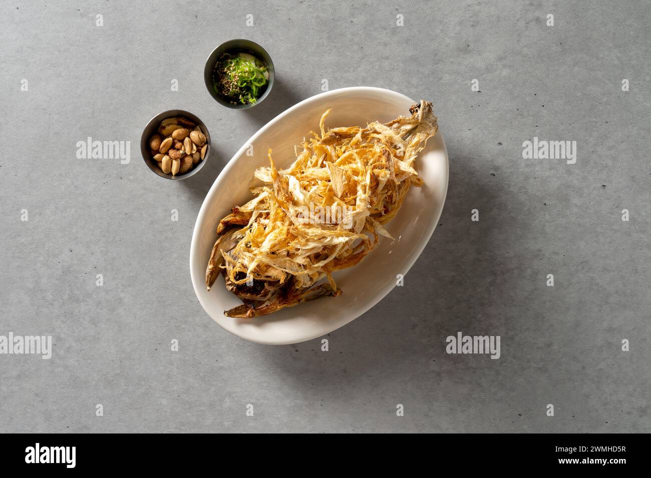 Korean food dish Grilled dried pollack Shrimp curry cream risotto ...