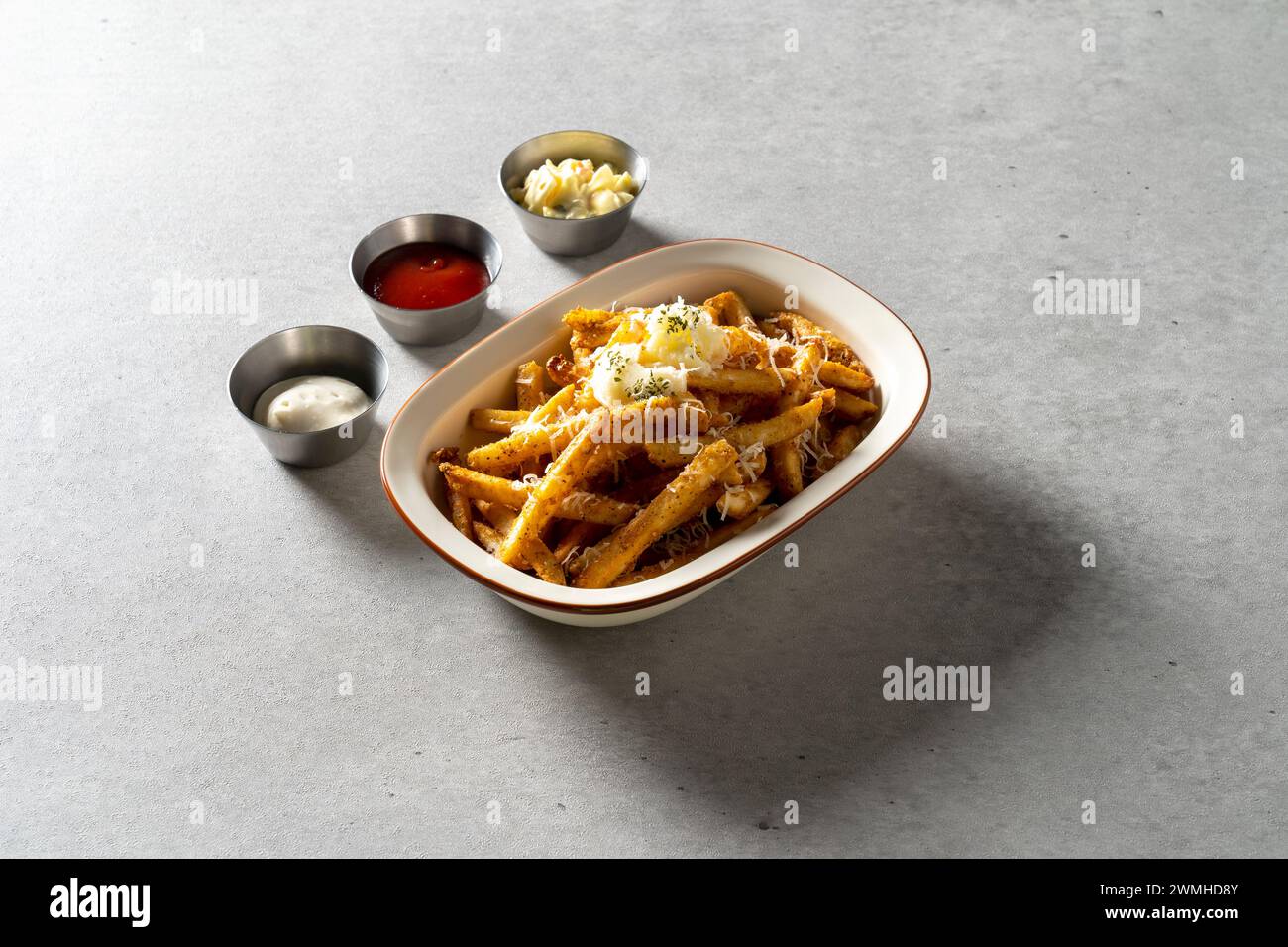 Korean food dish Grilled dried pollack Shrimp curry cream risotto ...