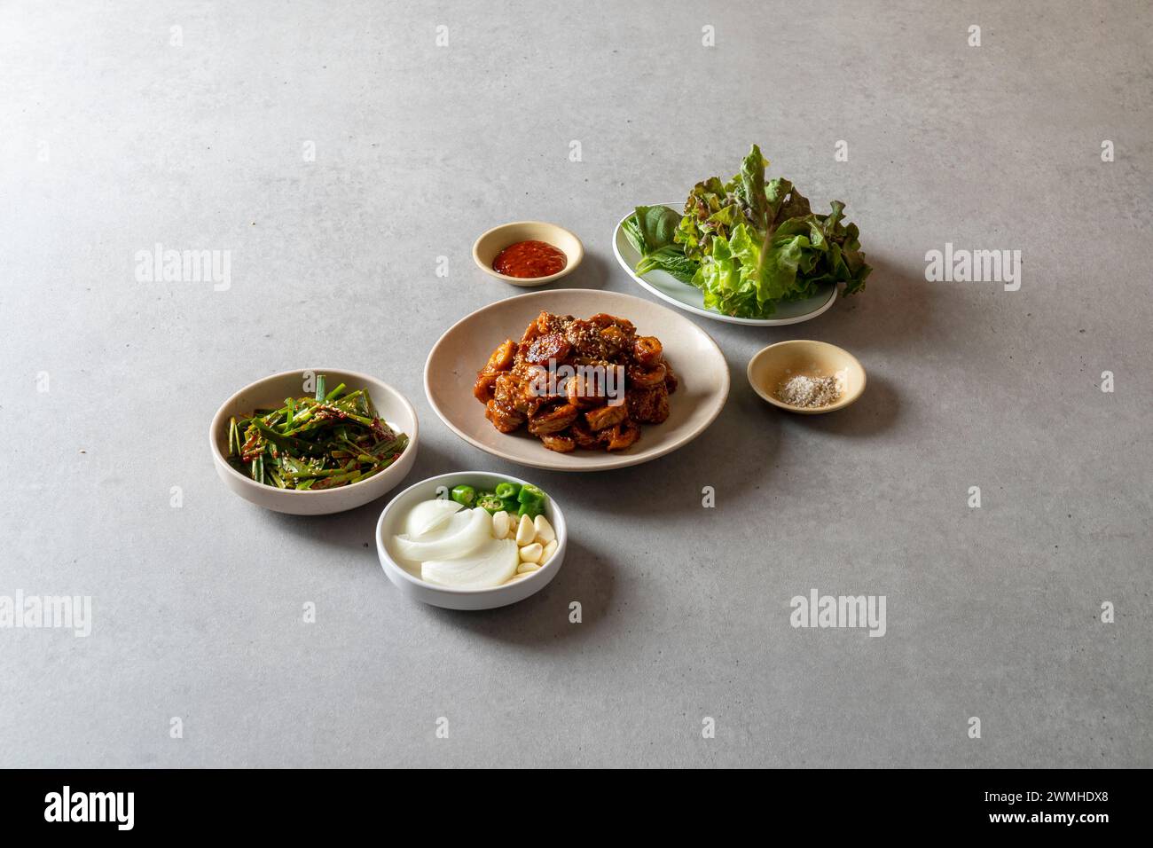 Korean food dish Grilled beef entrails with salt Grilled beef entrails ...