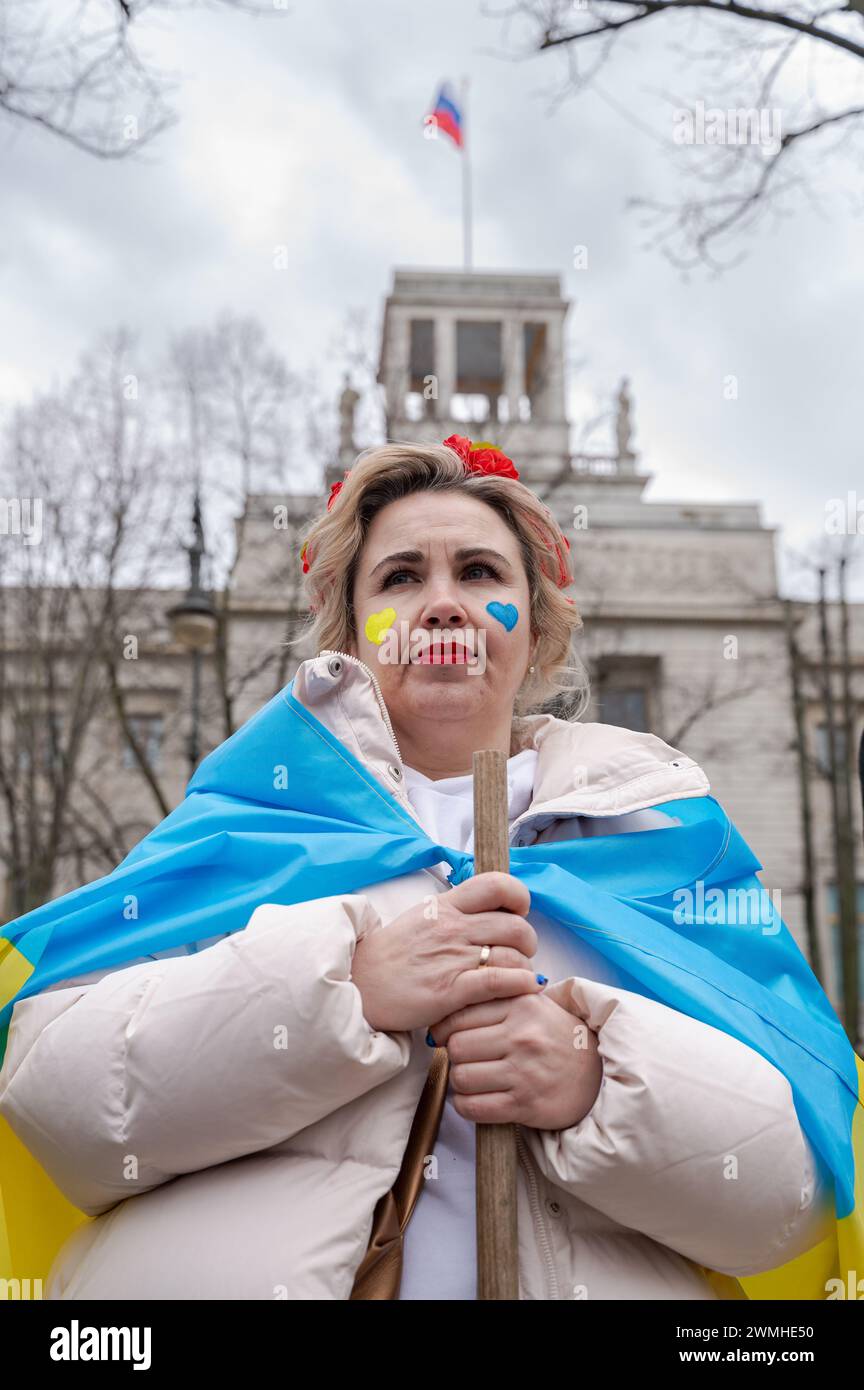 24.02.2024, Berlin, Germany, Europe - Woman protests against the war in ...