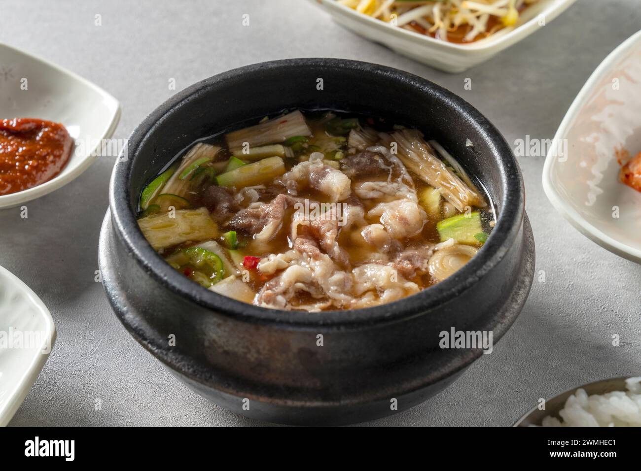 Short rib soup, beef sashimi bibimbap, soybean paste stew, yukgaejang ...