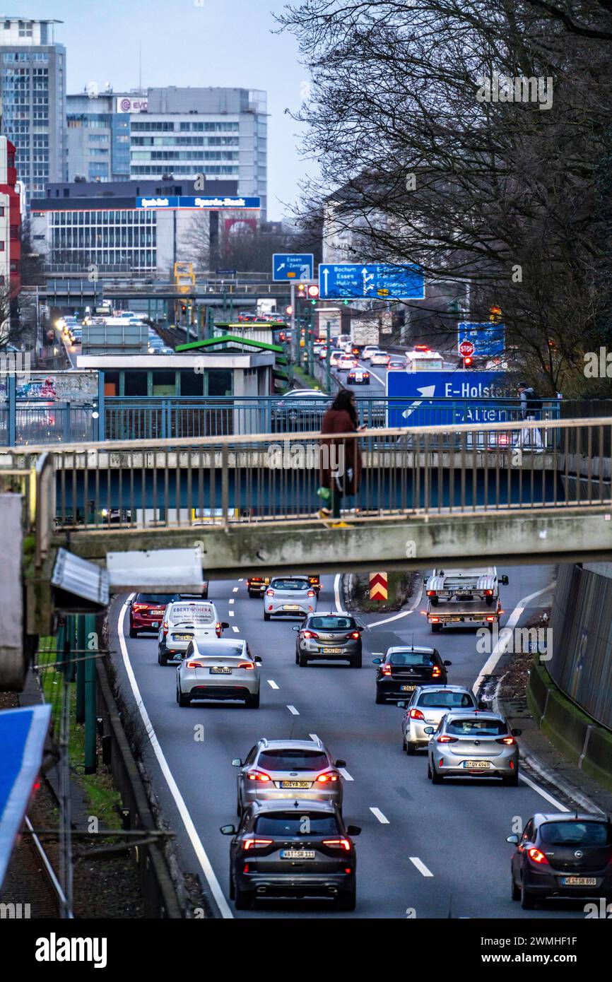 Autobahn A40, city center of Essen, many bridges, for vehicles and ...