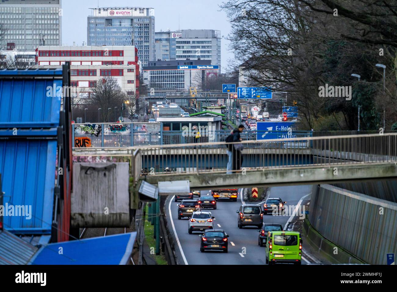 Autobahn A40, city center of Essen, many bridges, for vehicles and ...