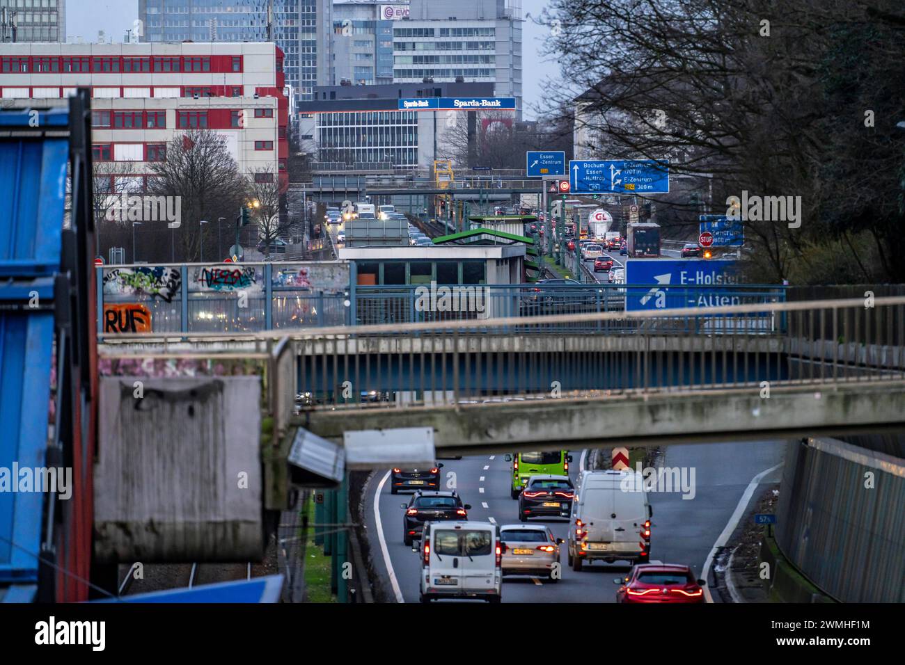 Autobahn A40, city center of Essen, many bridges, for vehicles and ...