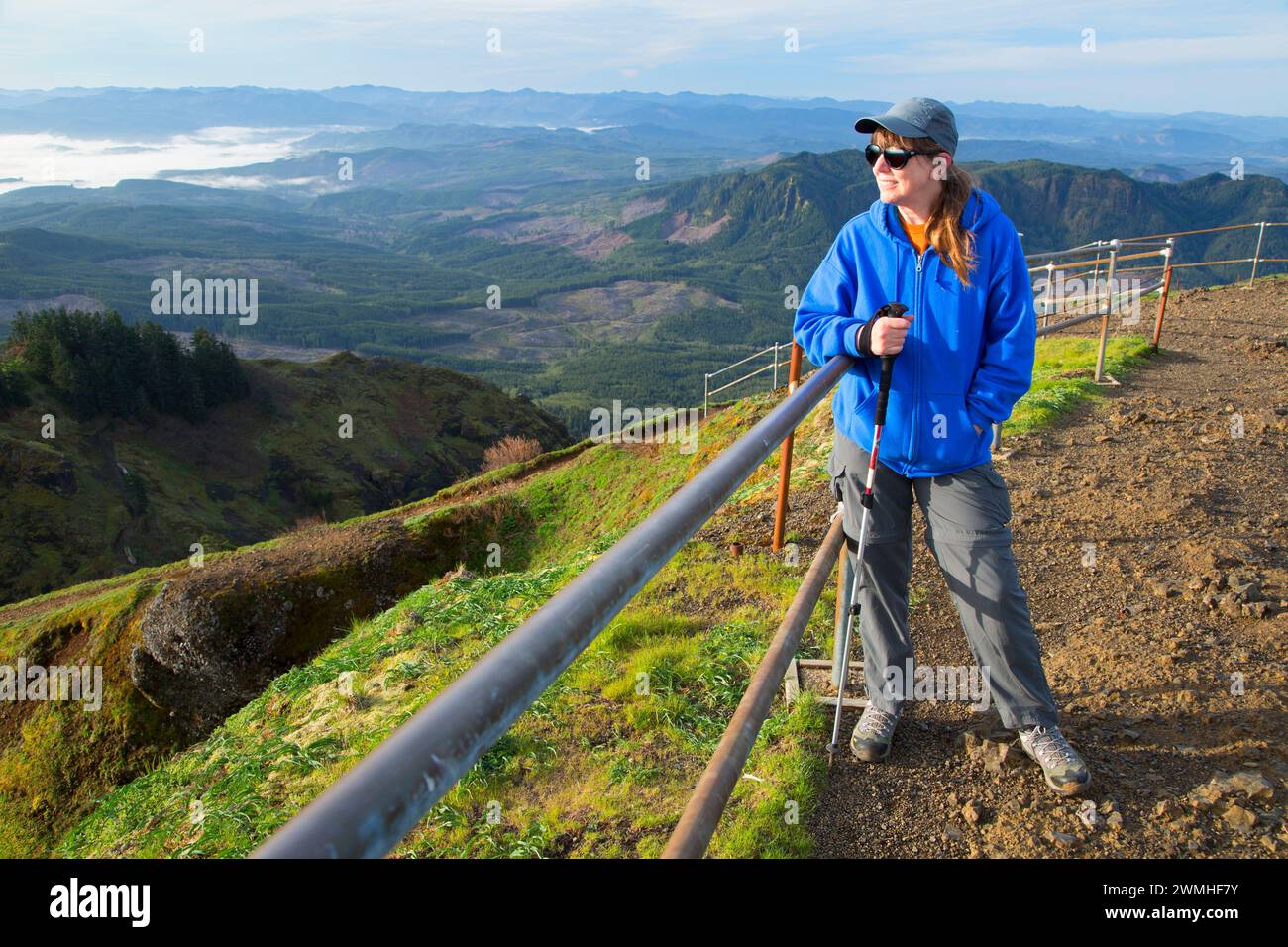 Hiker on summit viewpoint, Saddle Mountain State Park, Oregon Stock ...