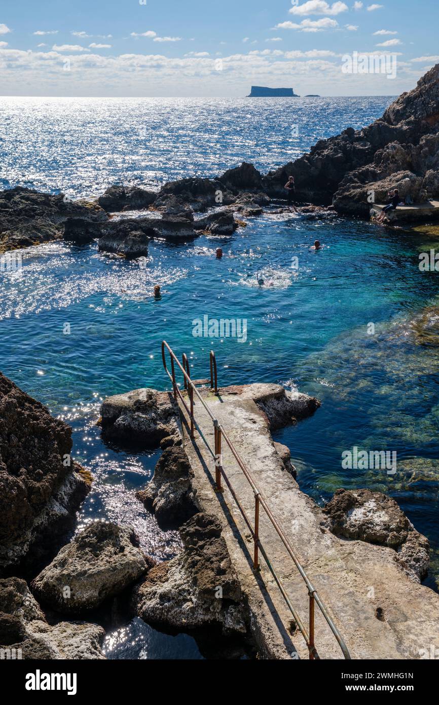 Ghar Lapsi with Filfla island in the distance, Malta Stock Photo - Alamy