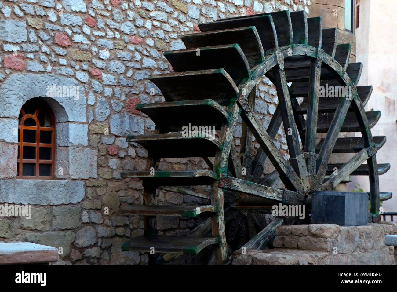 ancient wooden wheel water mill in village Stock Photo - Alamy