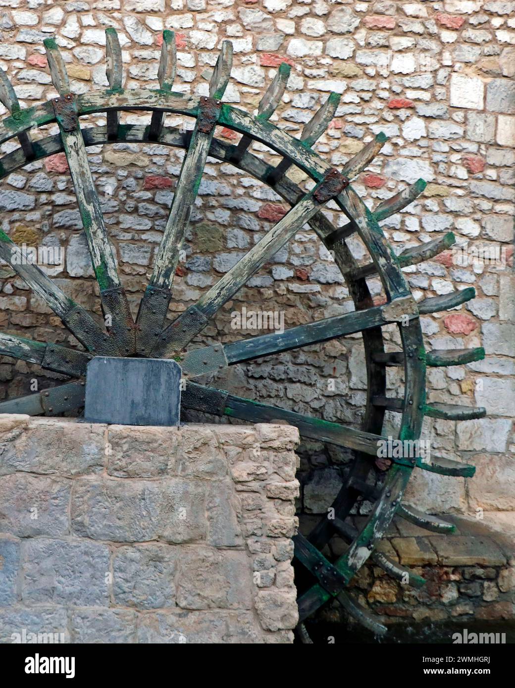 ancient wooden wheel water mill in village Stock Photo - Alamy