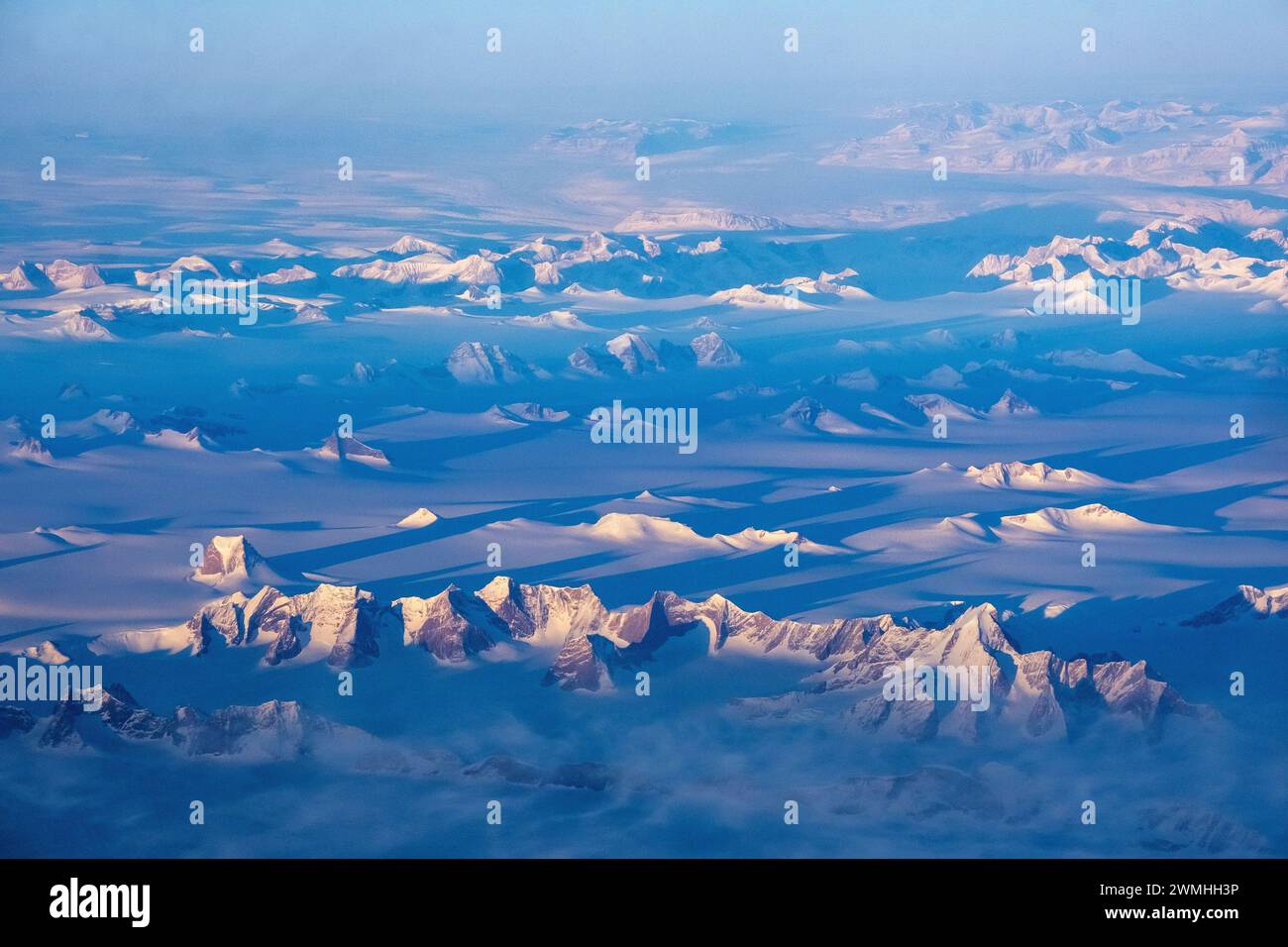 Aerial view over mountains in eastern Greenland in the winter Stock ...