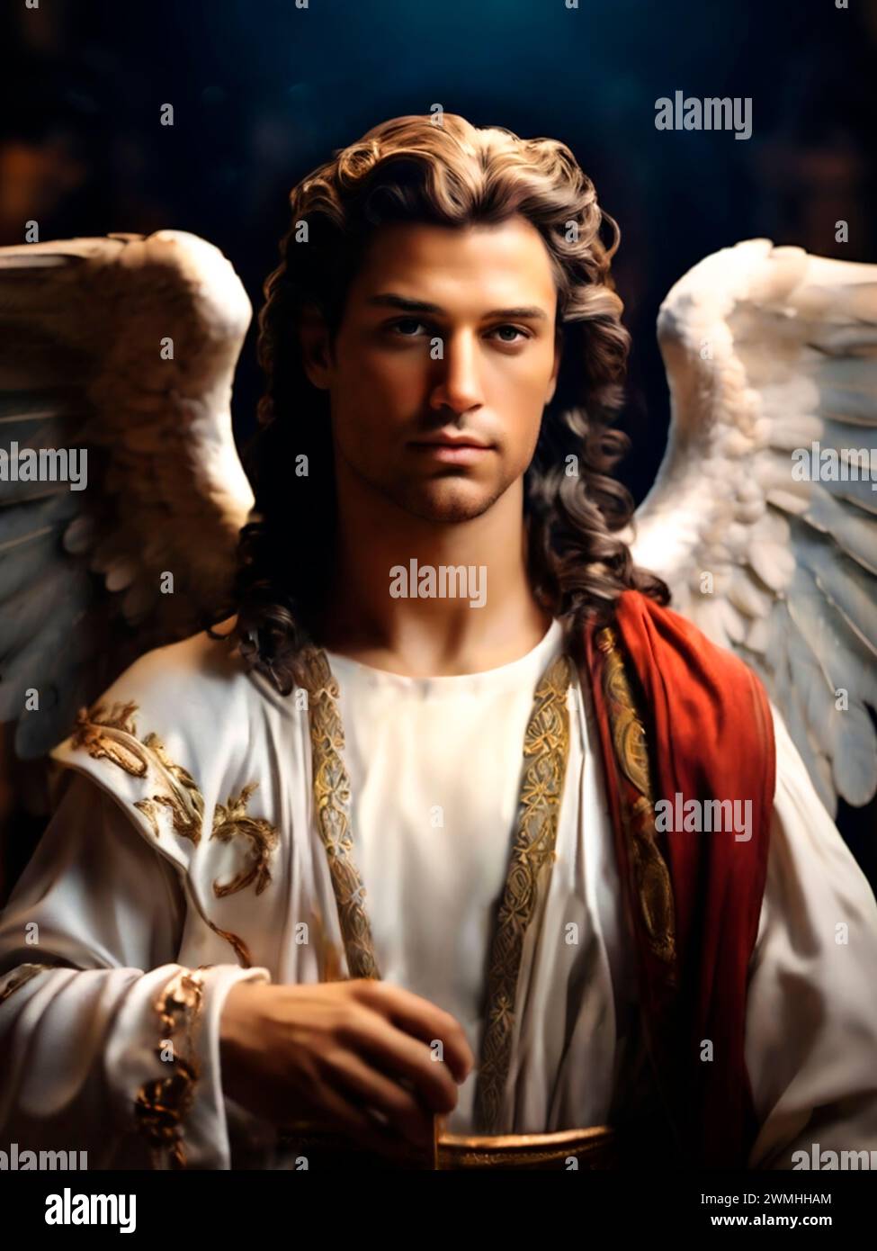 Portrait of a holy divine long haired young male angel Stock Photo - Alamy