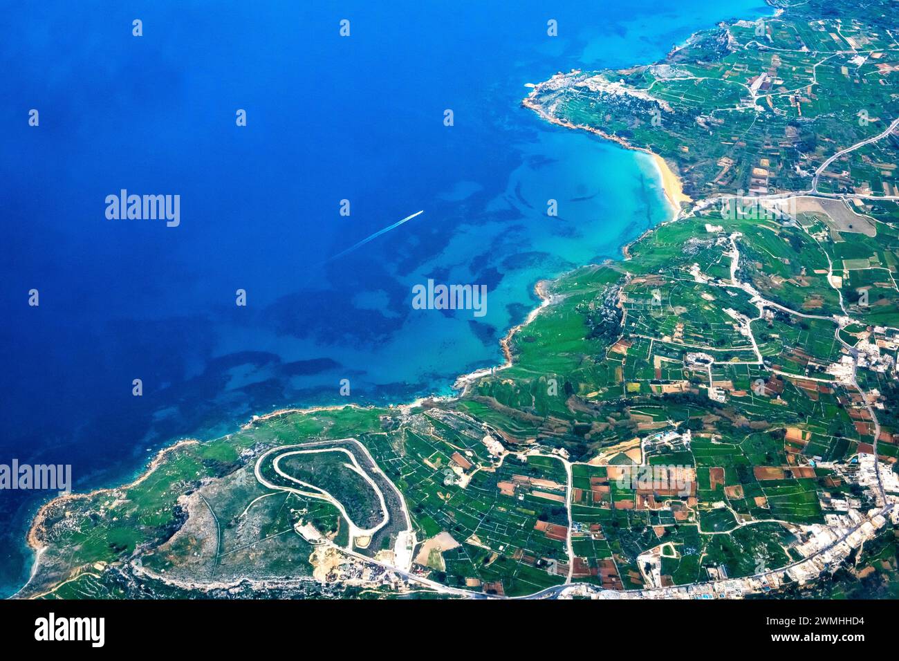 Aerial view of the Maltese coast between St. Paul's Bay and Pembroke ...