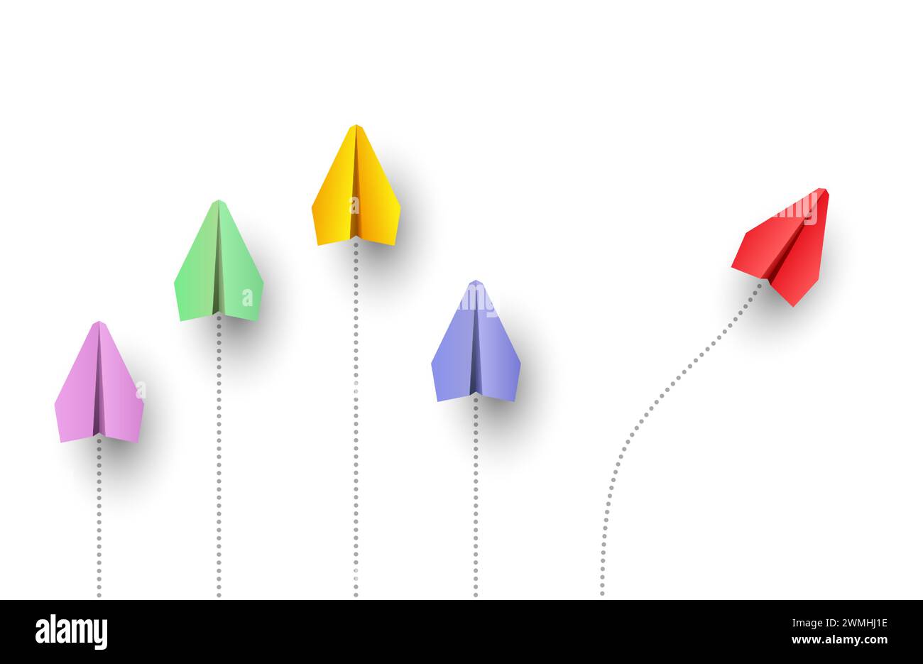 Individuality concept. Individual and unique leader paper plane flies to the side. Vector ...