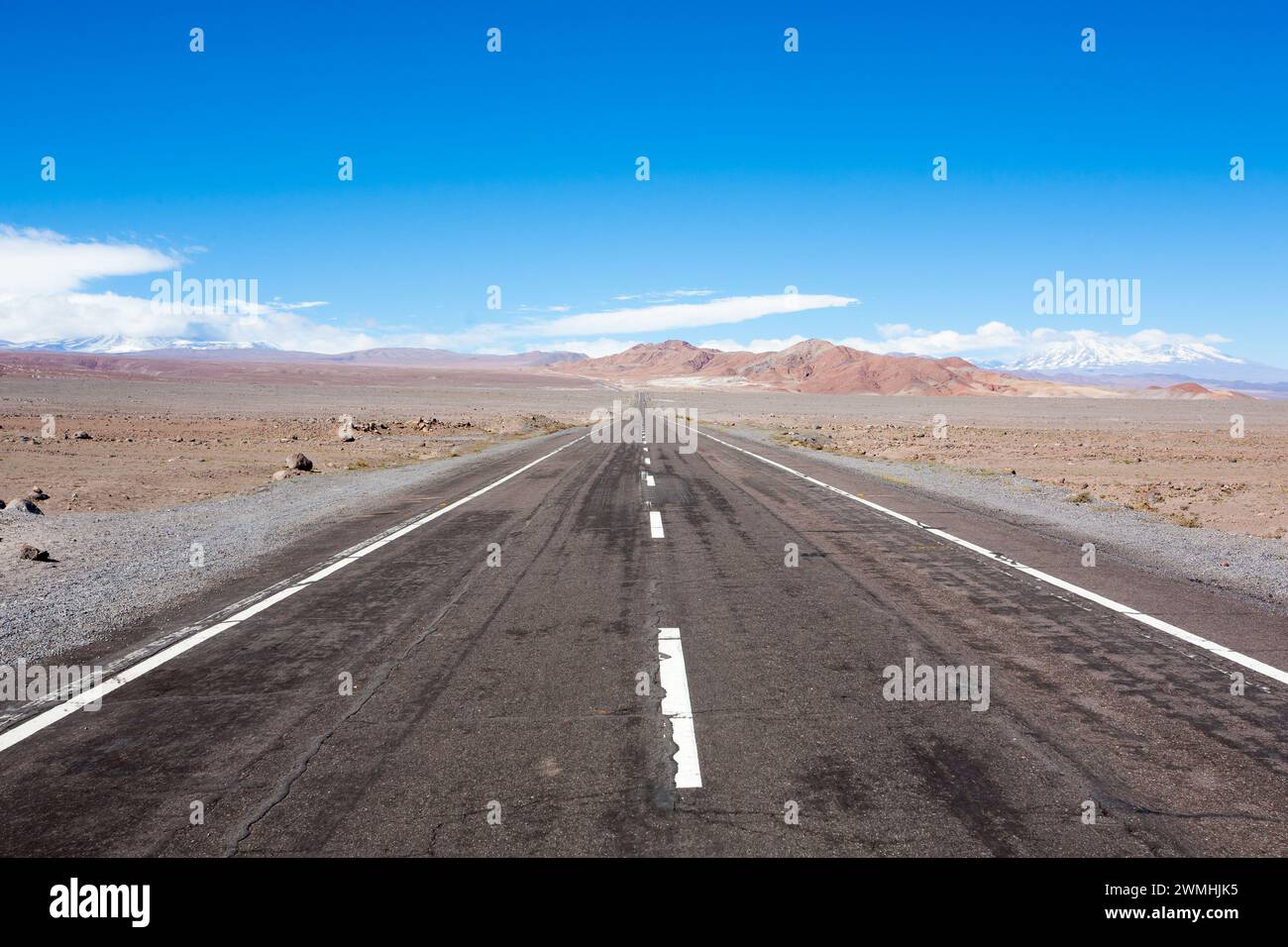 Road to San pedro de Atacama, Chile landscape. Tarmac road perspective ...