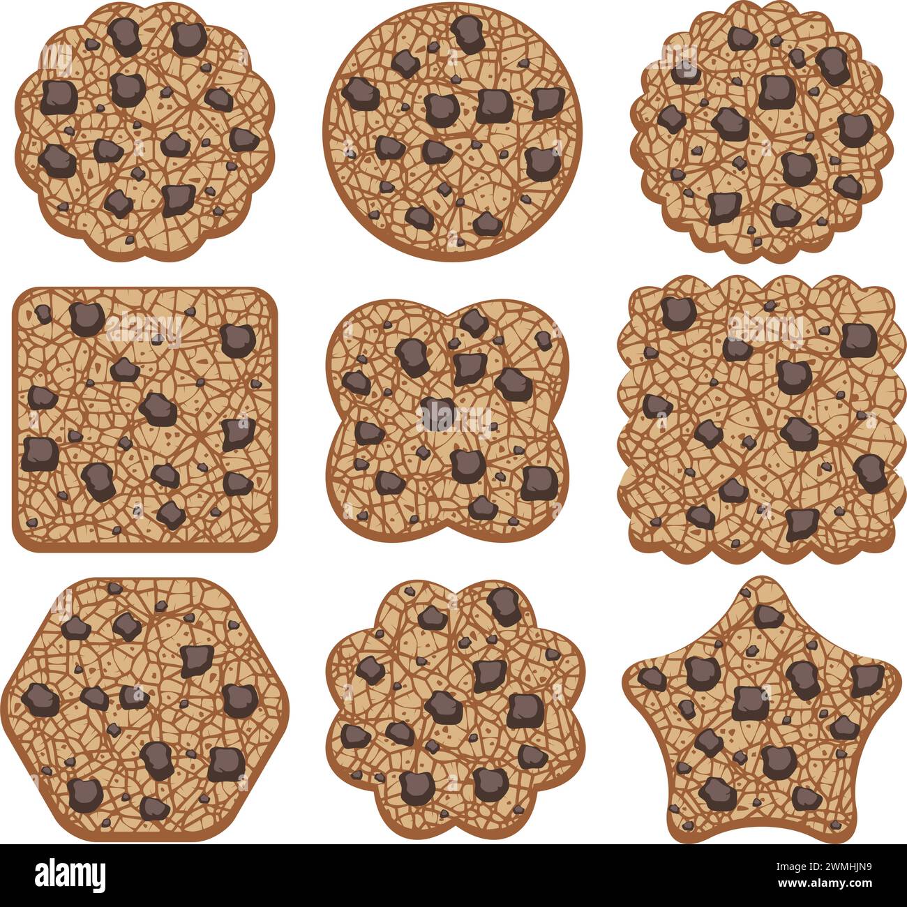 vector set of chocolate chip cookies of different shapes Stock Vector ...