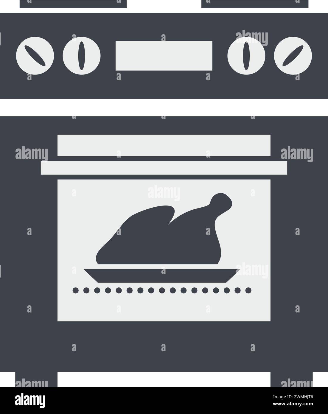 vector icon of kitchen electric oven with grilled chicken or turkey ...