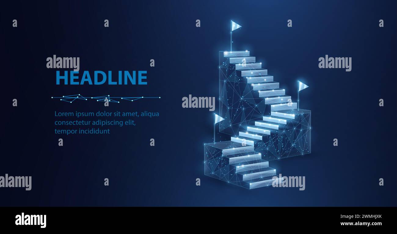 Digital ladder with three flags. Digital success, succeed path ...
