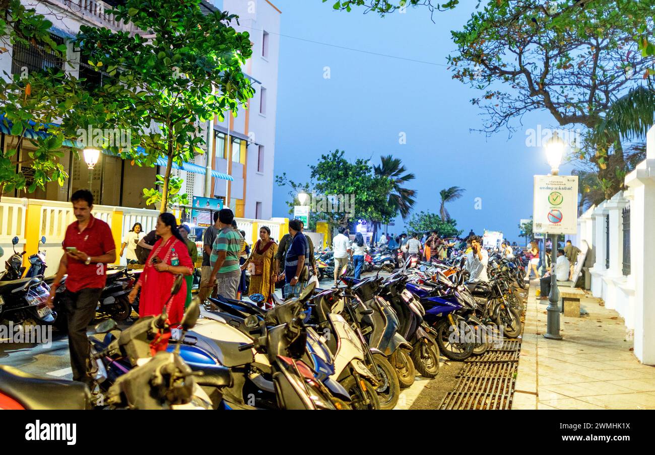 Puducherry sea Front at Night Southern India Stock Photo - Alamy