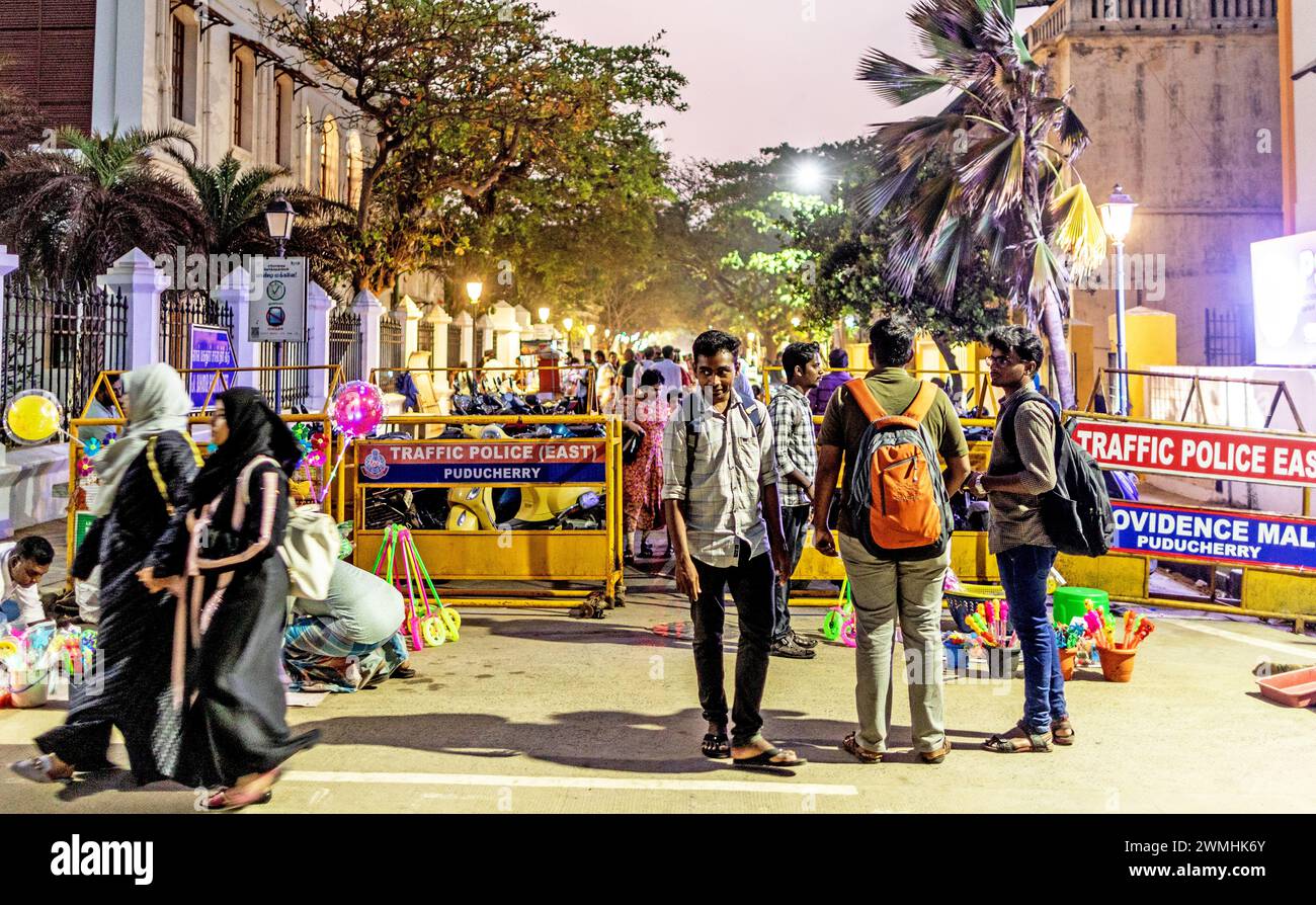 Puducherry sea Front at Night Southern India Stock Photo - Alamy