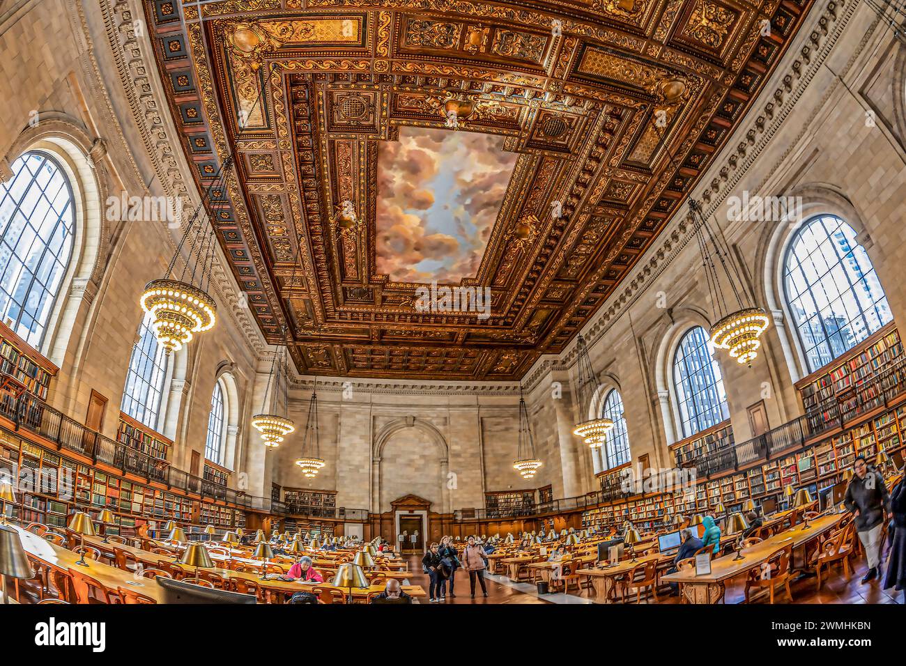 NEW YORK, USA-MARCH 7,2020:View of the interior of Public Library.With ...