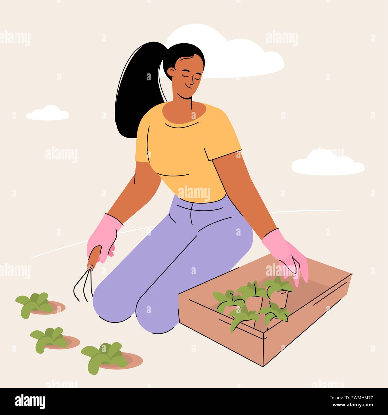 Spring landscape girl Stock Vector Images - Alamy