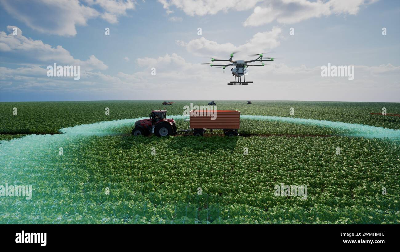 Autonomous agriculture drone flying to analyze the agricultural plot, Agriculture innovation ...