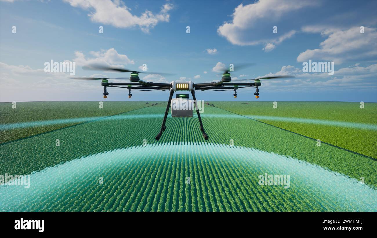 Agriculture drones scan the area to determine the route for spray ...