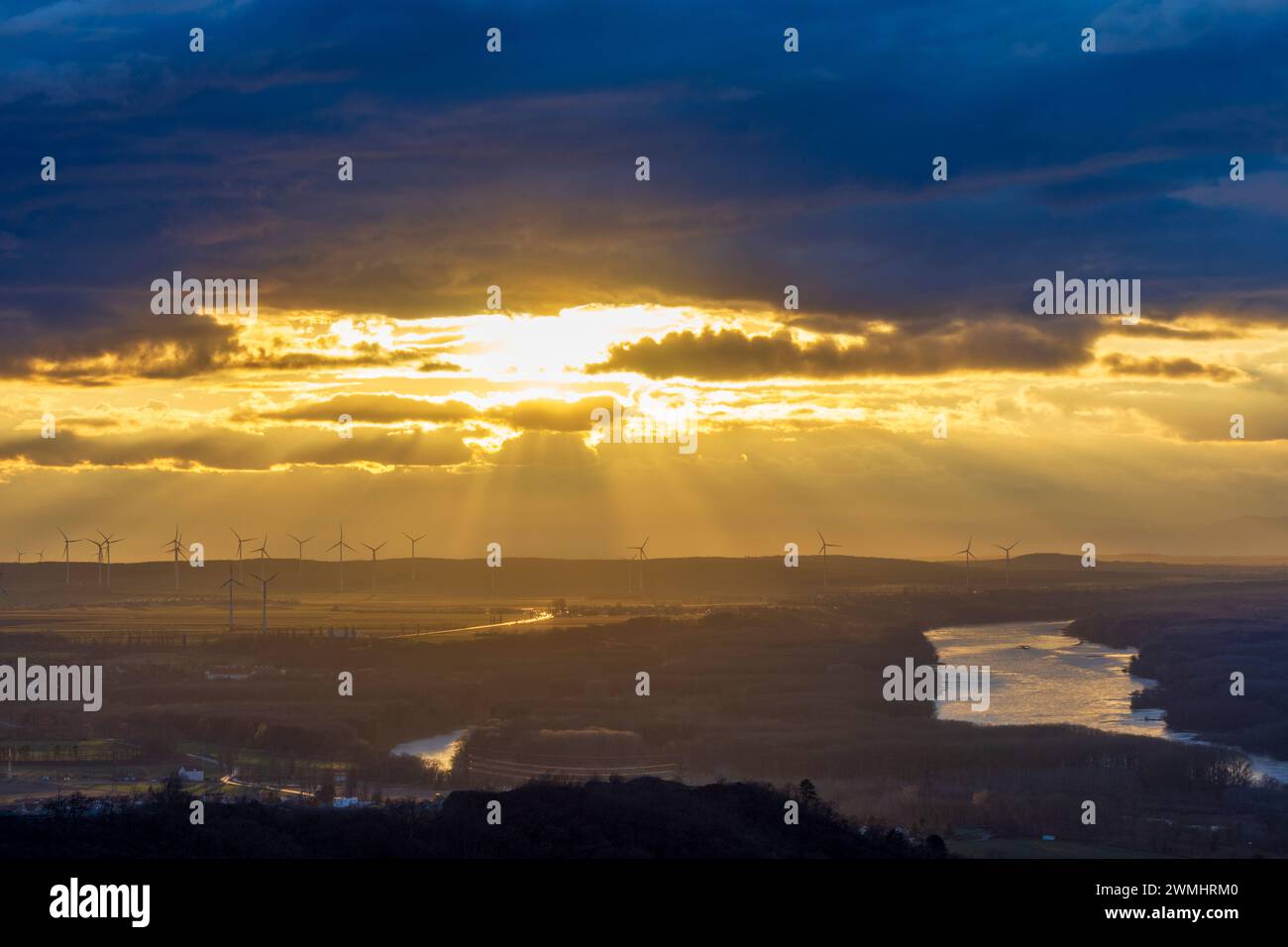 Bad Deutsch-Altenburg: river Donau (Danube) with ship, oxbow lake ...
