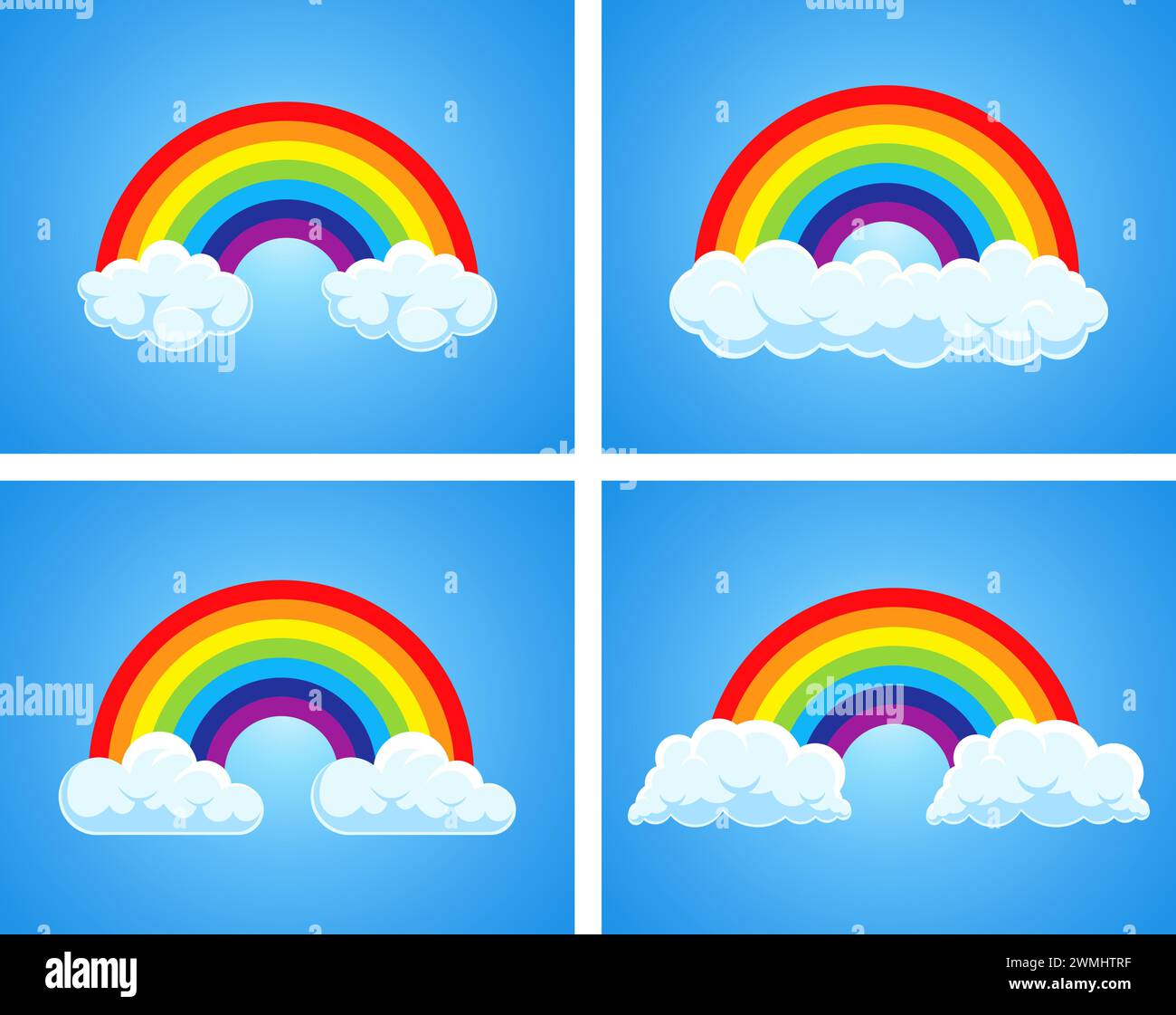 vector symbol of rainbow and clouds in the blue sky. colorful ...