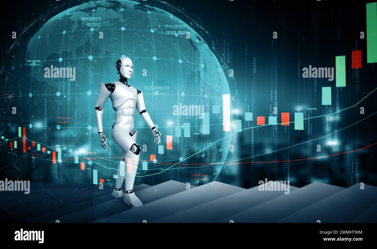 XAI 3d illustration Future financial technology controlled by AI robot using machine learning ...