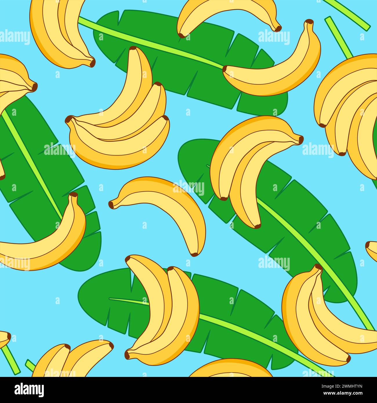 vector seamless pattern with yellow bananas and green leaves isolated ...