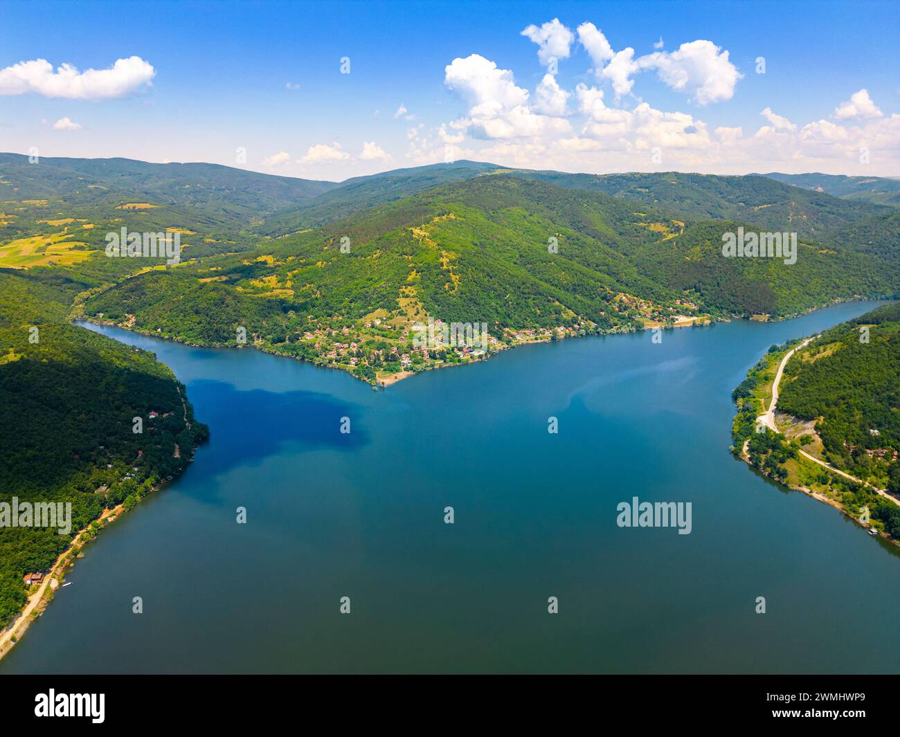 Aerial drone shot lake forest hi-res stock photography and images - Alamy