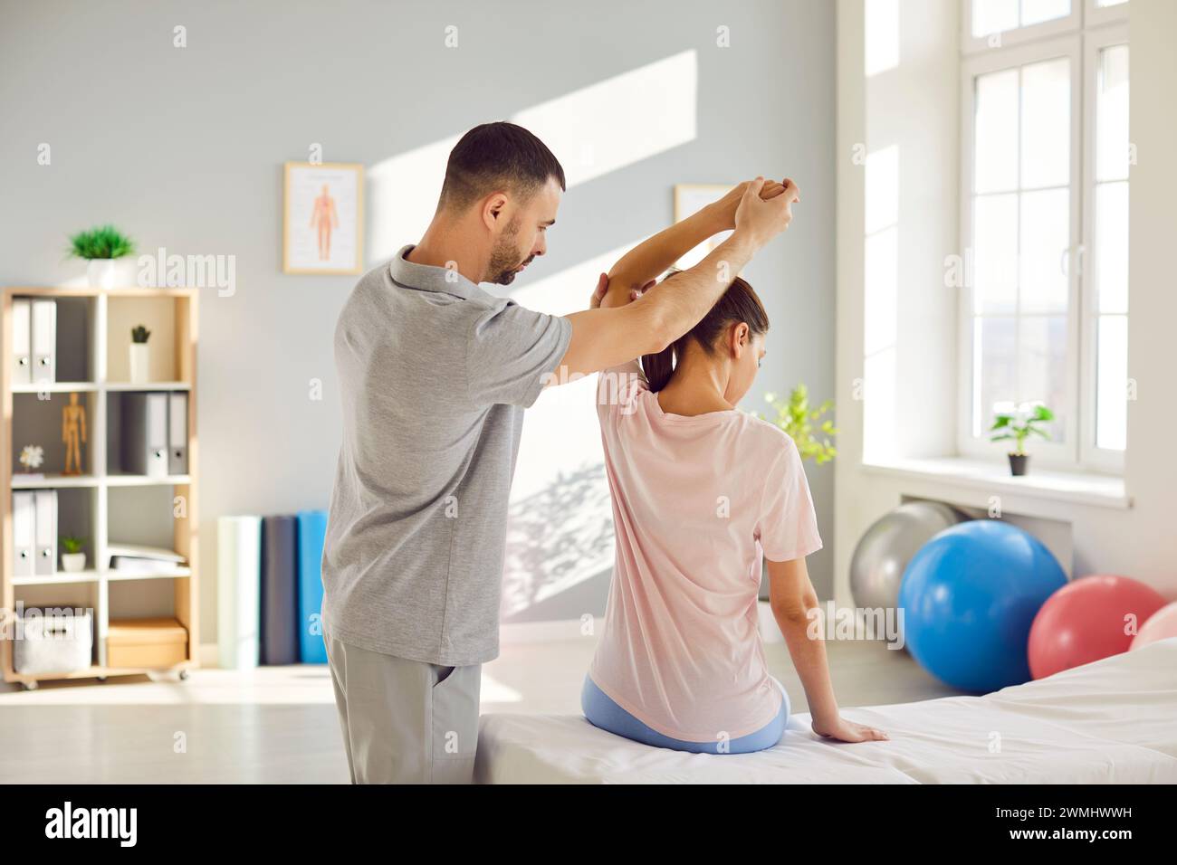 Arm physical therapy, manual rehabilitation, physical therapist doing ...