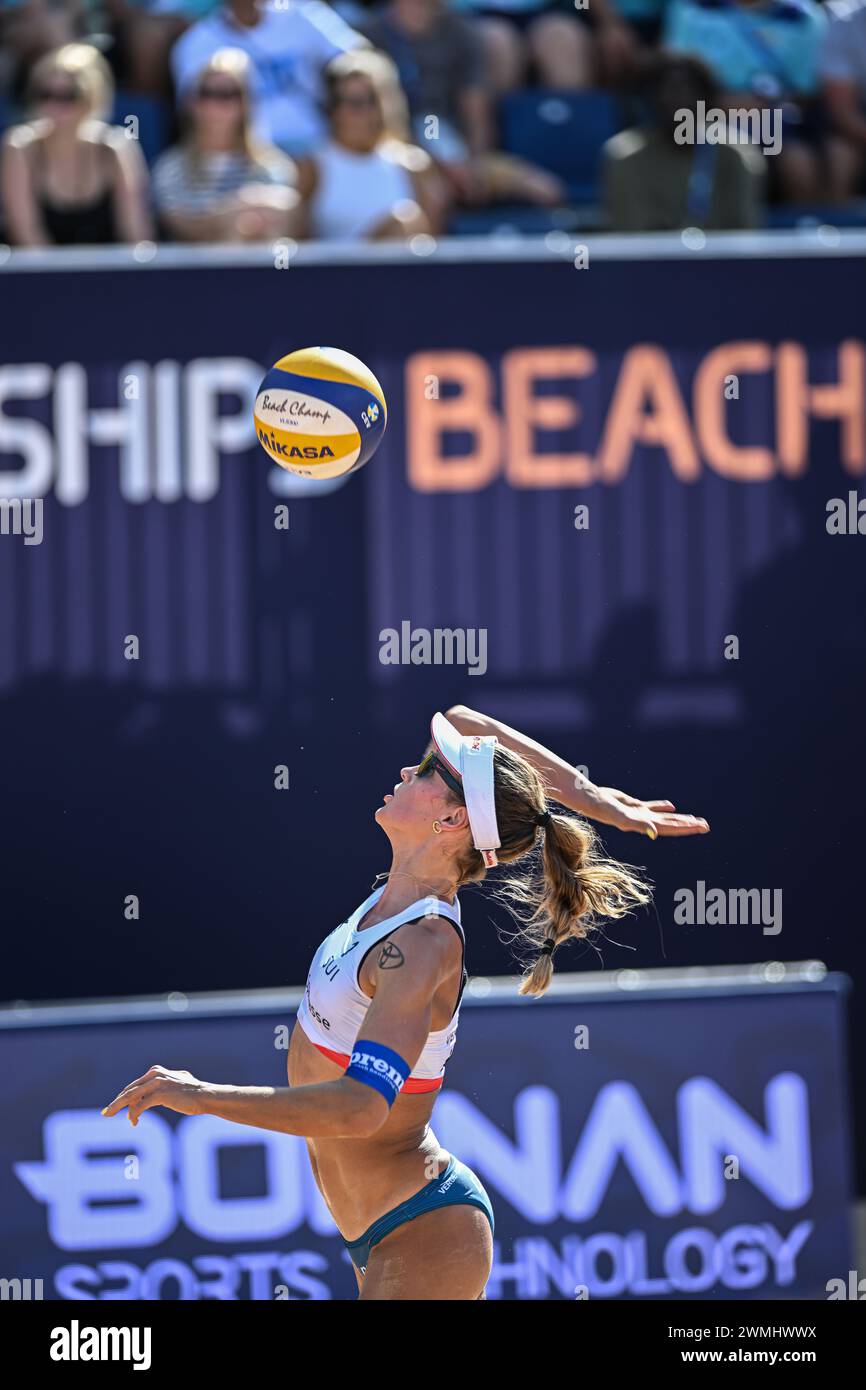 Anouk Vergé-Dépré participating in the 2022 European Beach Volleyball ...