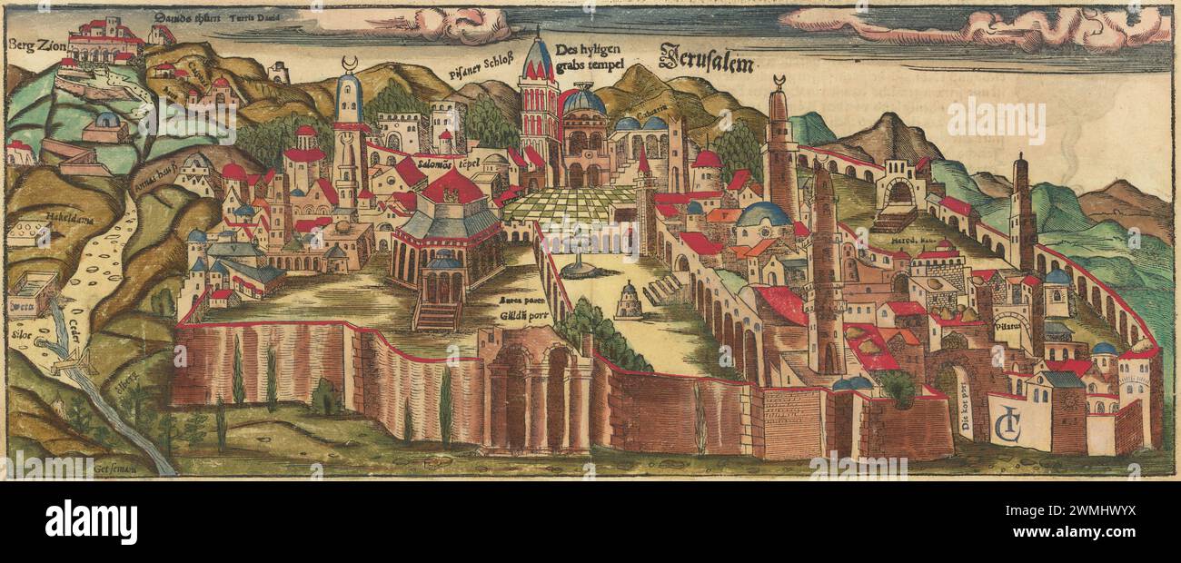 View of Jerusalem From Sebastian Munster, 1560. Religious sites and ...