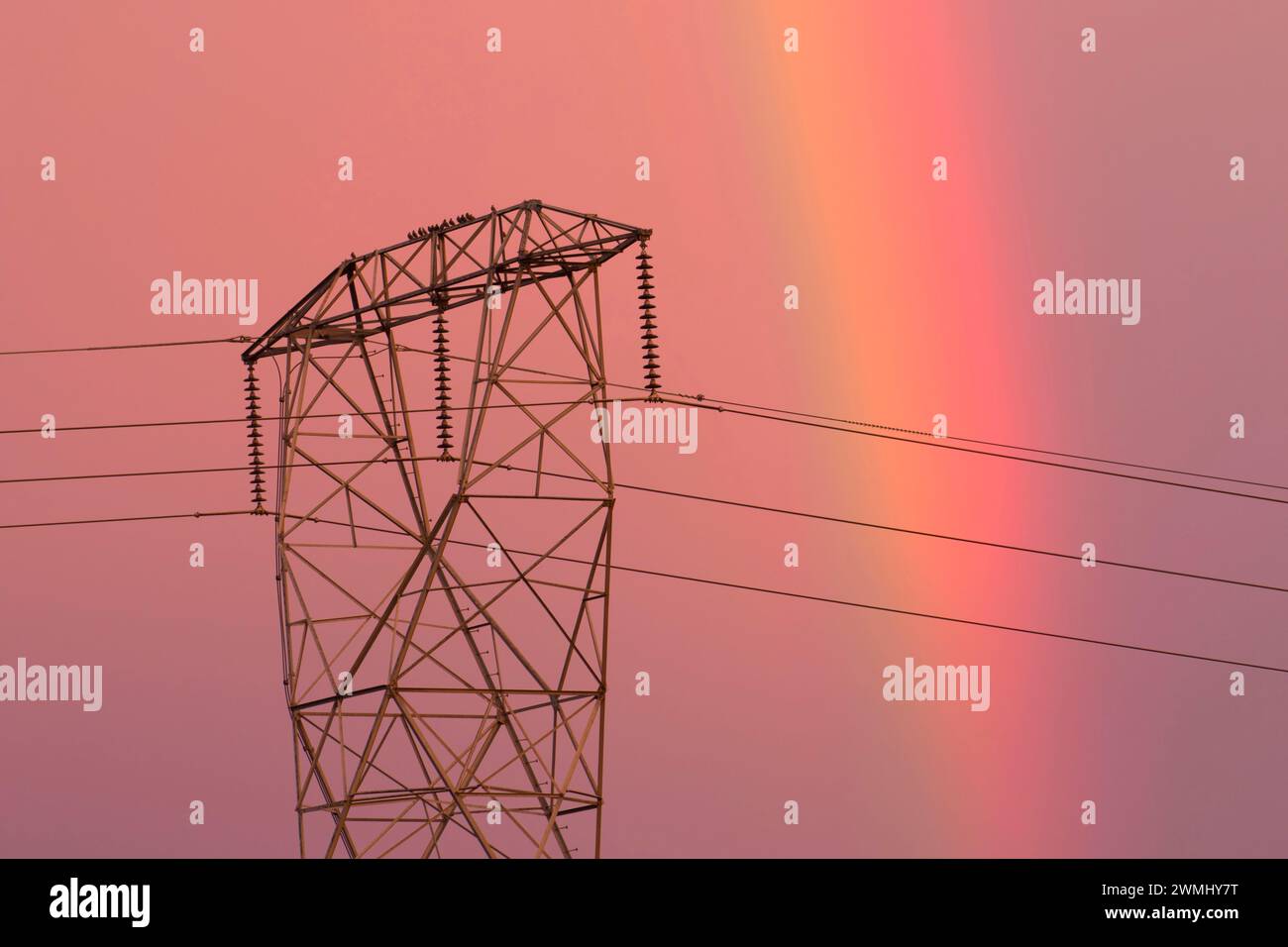 Utility tower with rainbow, Marion County, Oregon Stock Photo - Alamy