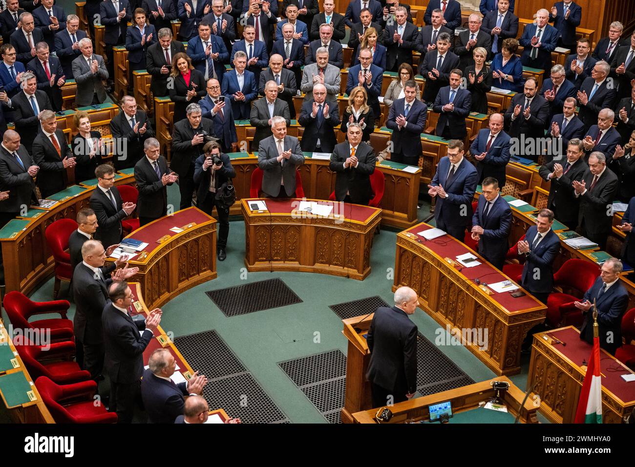 Budapest, Hungary. 26th Feb, 2024. The Hungarian Parliament applauds ...