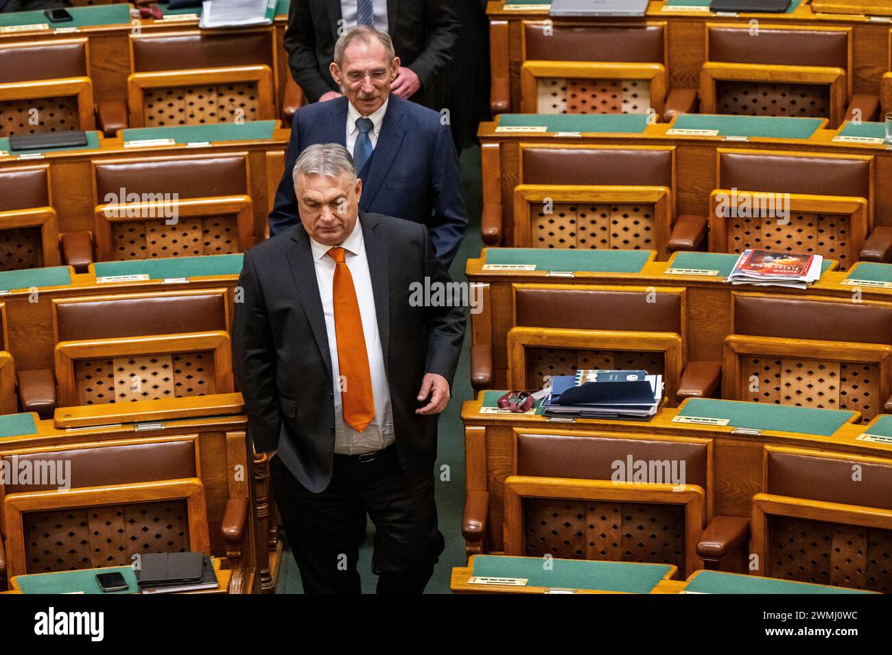 26 February 2024, Hungary, Budapest: Hungarian Prime Minister Viktor Orban arrives for the ...