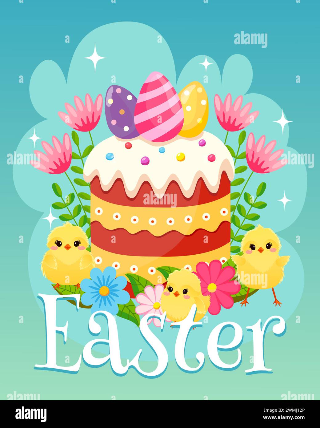 Greeting poster for Easter. Easter background with holiday symbols ...