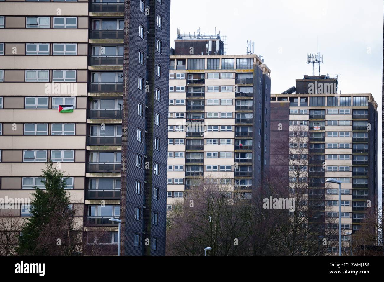 Picture shows a Palestinian flag and a Cross Of St George Flag on some ...