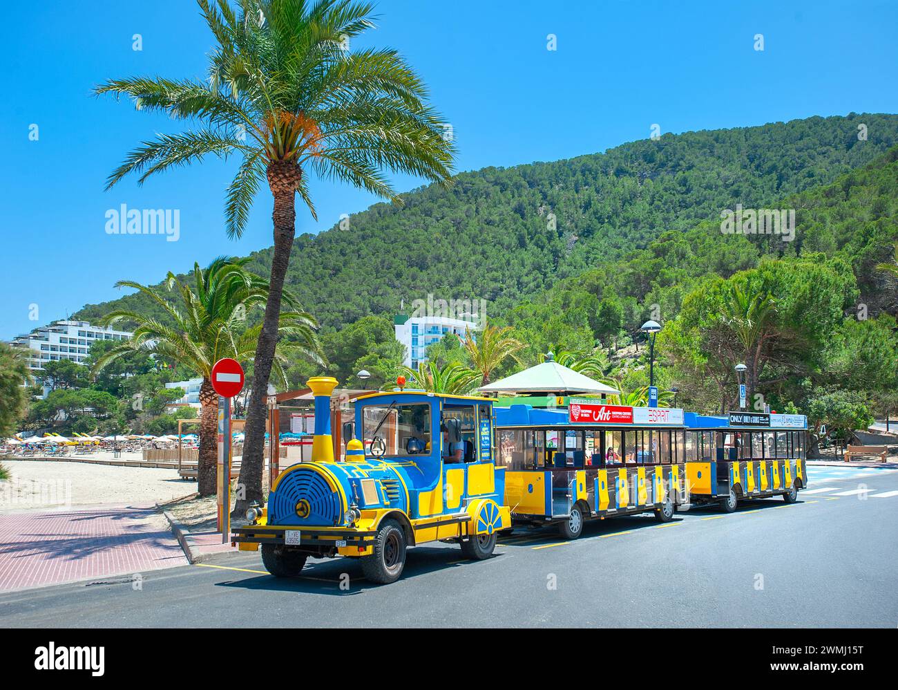 Tourist train, Cala Llonga, ibiza, Balearics, Spain Stock Photo - Alamy