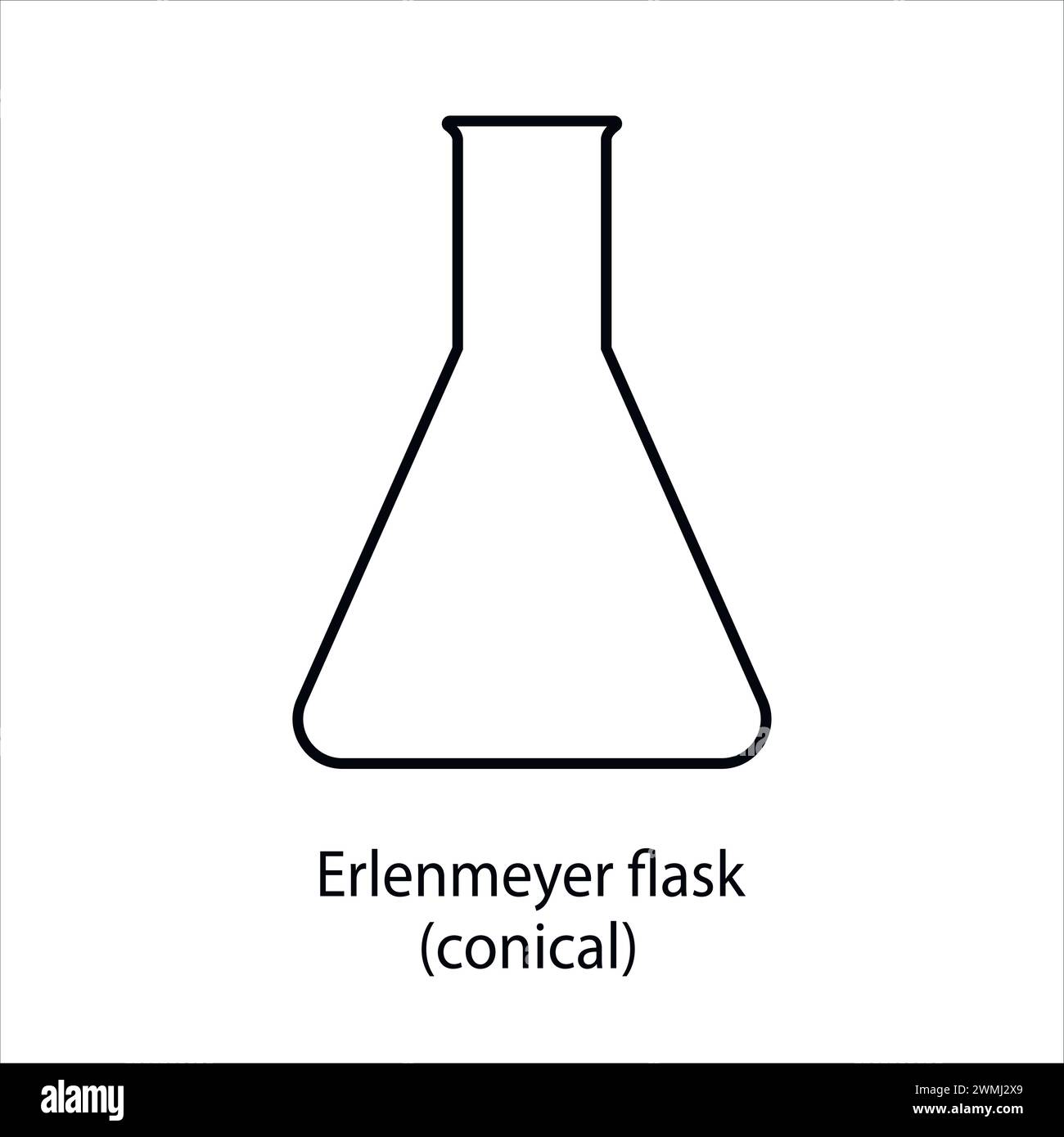 Schematic image of a conical Erlenmeyer flask on a white background ...